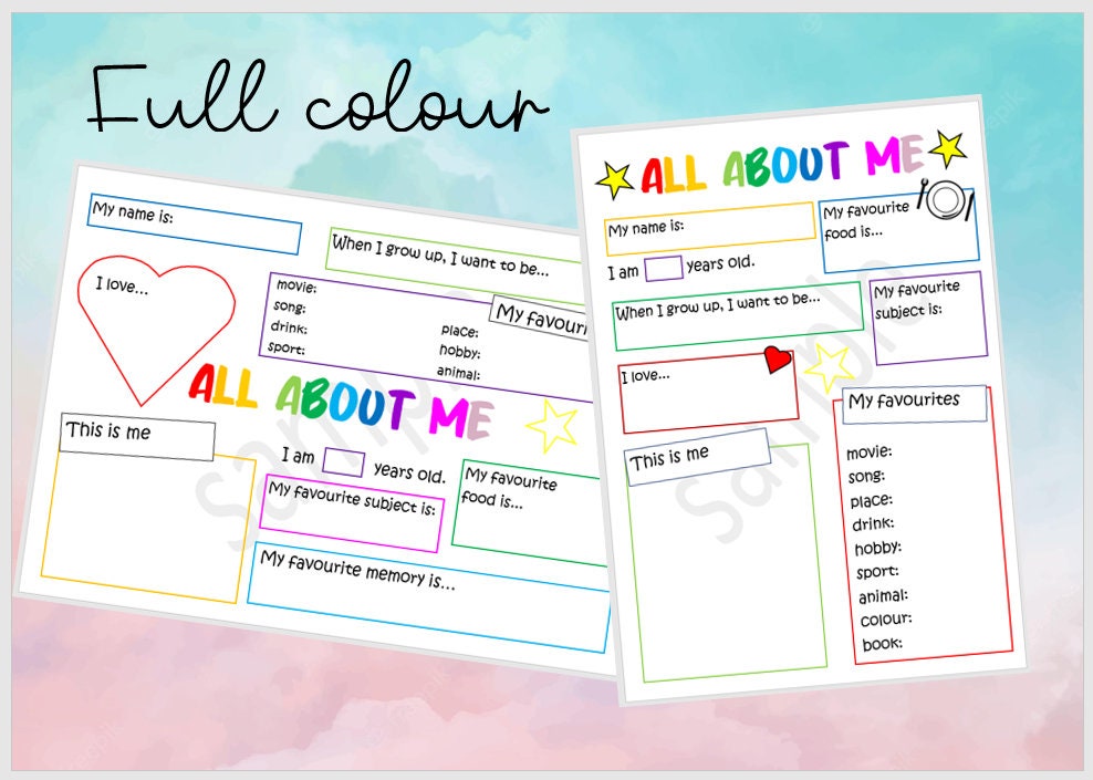 ALL ABOUT ME Sheets for Kids, Printable Activity, Writing Prompt for ...