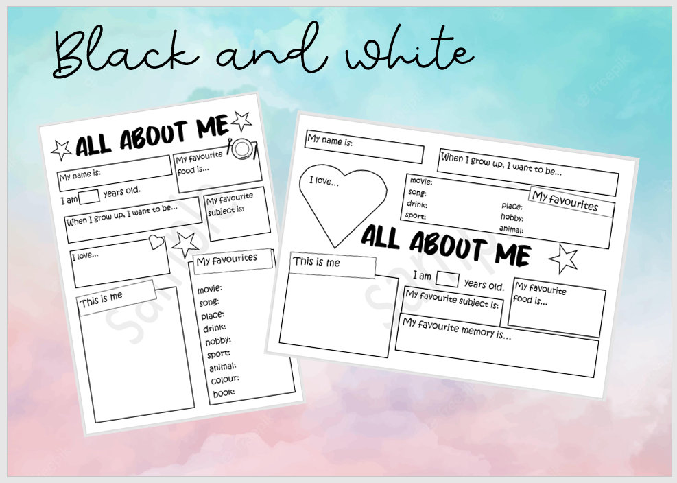 ALL ABOUT ME Sheets for Kids, Printable Activity, Writing Prompt for ...