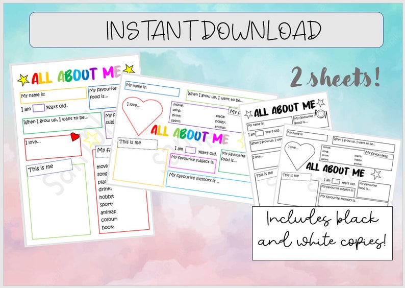 ALL ABOUT ME Sheets for Kids Printable Activity Writing - Etsy