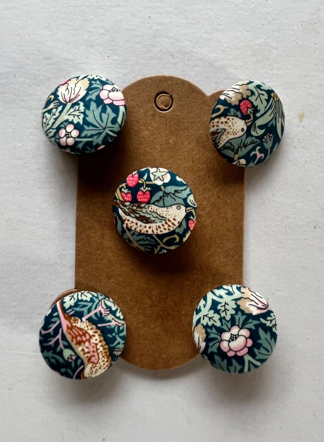 William Morris Fabric Covered Buttons: Strawberry Thief Cotton, Set of ...