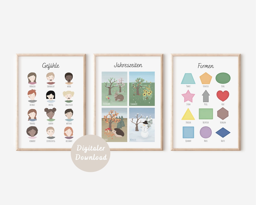 Educational Poster Set of 3 | Feelings, Seasons, Shapes | Montessori ...