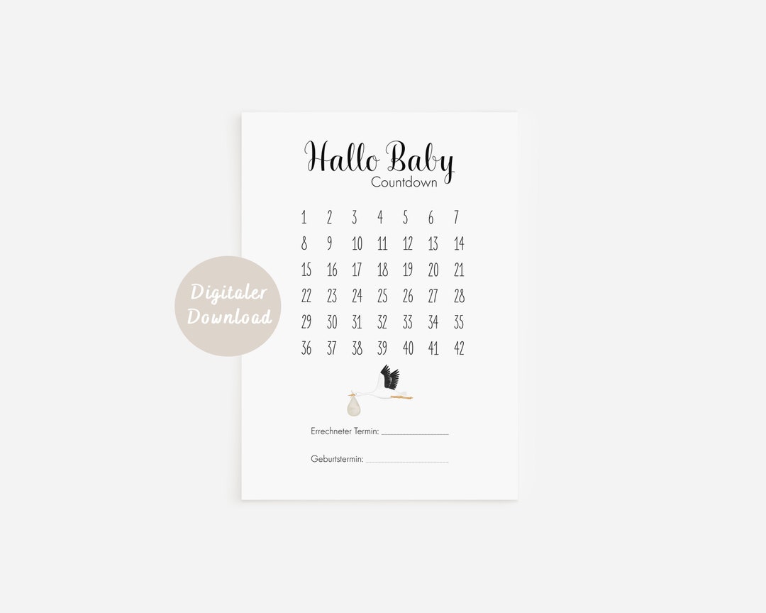 Baby Countdown Card / Poster Stork DIGITAL DOWNLOAD - Etsy