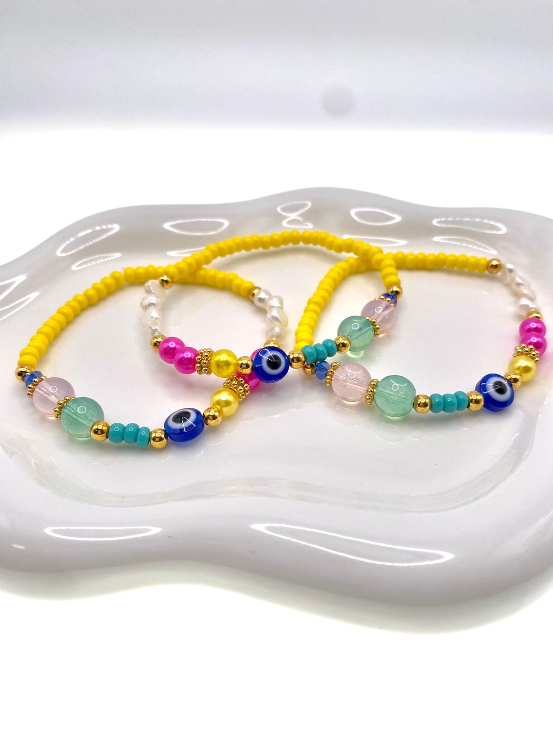 Yellow Evil Eye Bracelet With Bead Variety. Ready to Ship. Gifts for ...