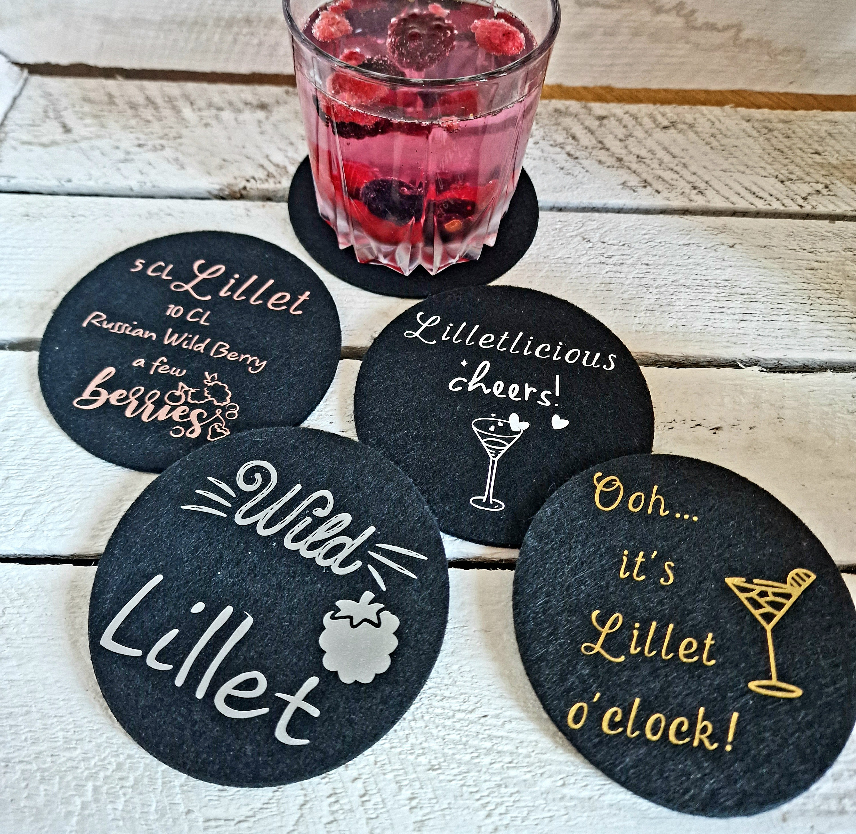4 Getränke Untersetzer l Lillet l aus Filz (Polyester) l Drink l Cocktail l grau l schwarz l ...