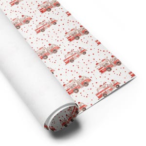 Red Fire Truck Wrapping Paper - Watercolor Fire Engine With Red Polka ...