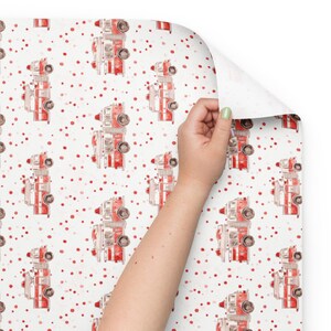 Red Fire Truck Wrapping Paper - Watercolor Fire Engine With Red Polka ...
