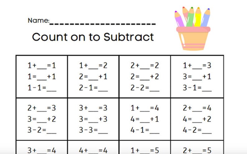 Math Worksheets Printable Bundle Subtraction Count on to - Etsy
