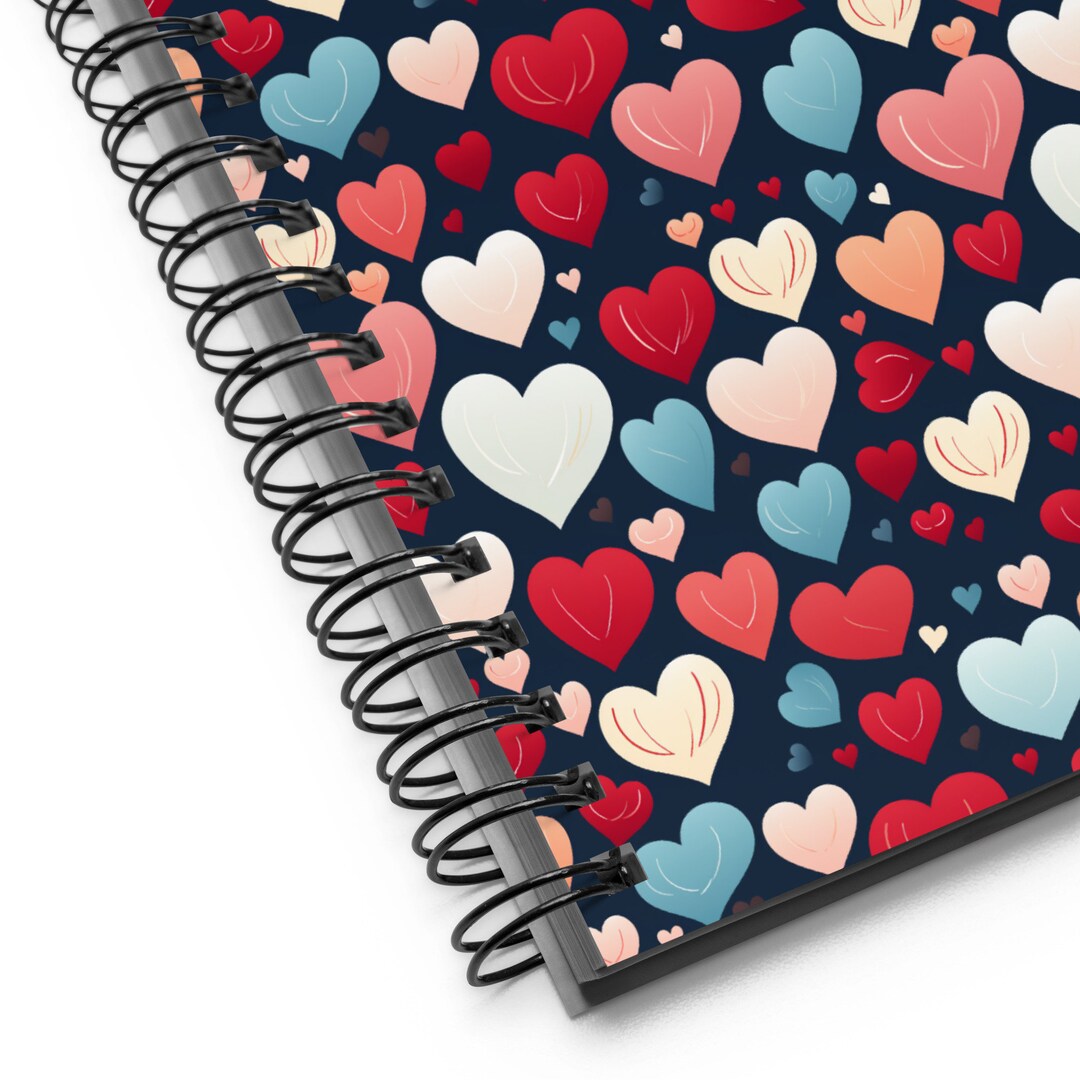 Hearts Pattern Spiral Notebook - Unique Valentine's Day Journal for ...
