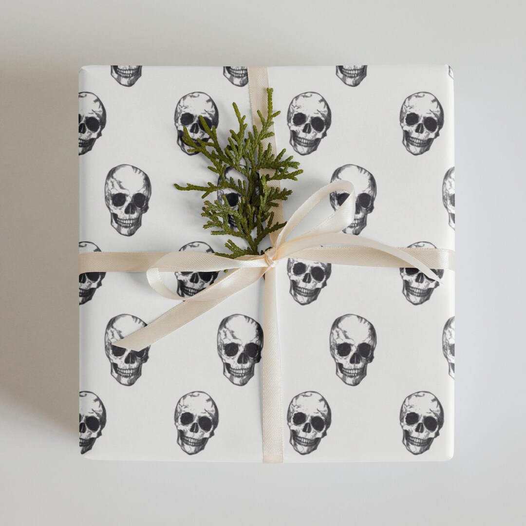 Black Hand-drawn Skulls Wrapping Paper - Gothic, Halloween, and Party ...