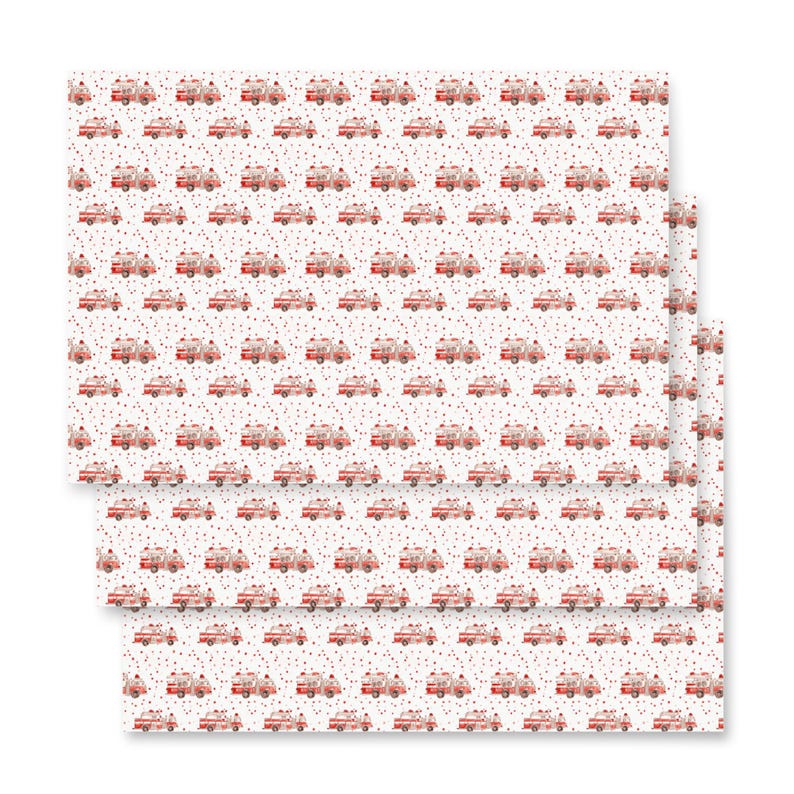 Red Fire Truck Wrapping Paper - Watercolor Fire Engine With Red Polka ...