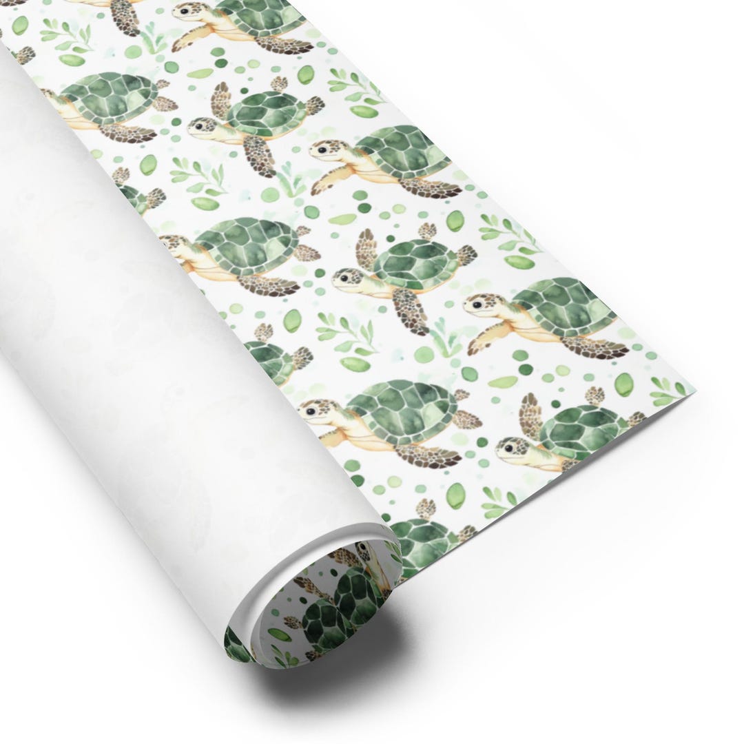 Green Sea Turtle Wrapping Paper - Watercolor Ocean Theme Gift Wrap ...