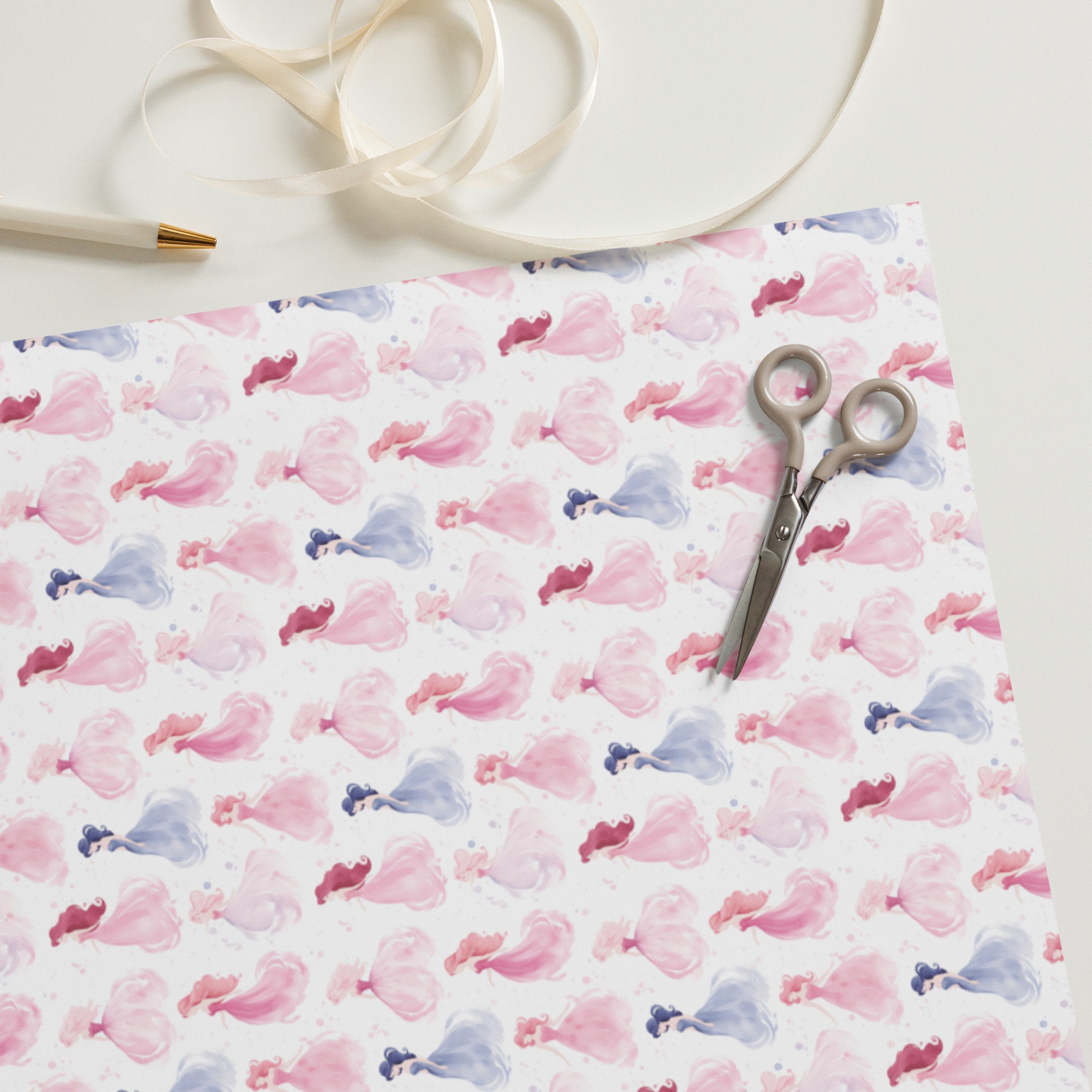 Princess Wrapping Paper Sheets, Watercolor Gift Wrap - Etsy
