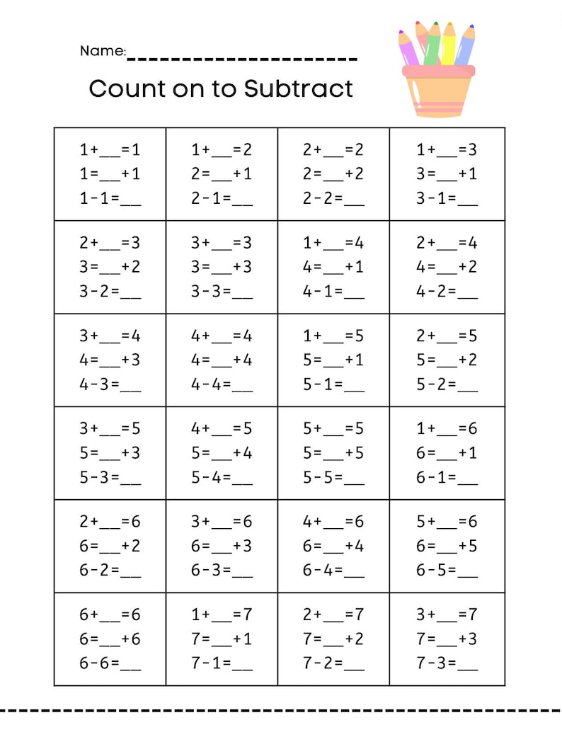 Math Worksheets Printable Bundle Subtraction Count on to - Etsy