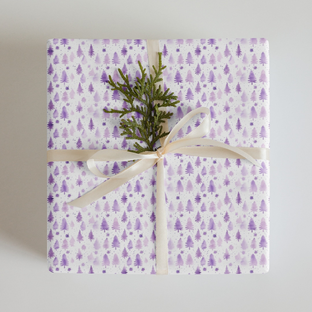 Pastel Purple Christmas Wrapping Paper - Winter Trees and Stars on ...