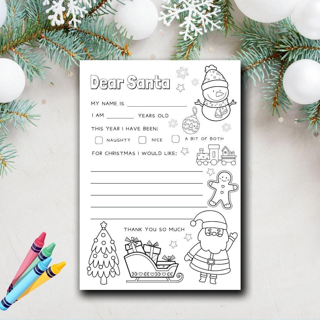 Dear Santa Letter Coloring Page Printable Christmas Wishlist for Kids ...