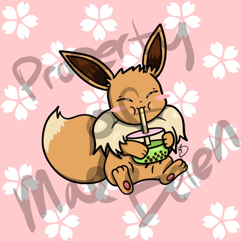 Eevee Drinking Boba Digital Download for Print - Etsy