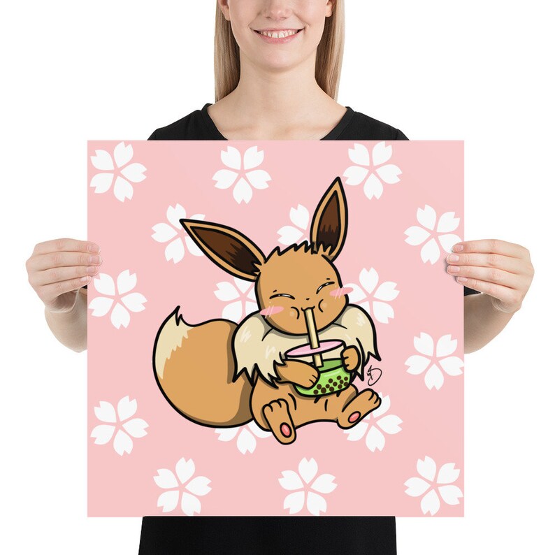 Eevee Drinking Boba Digital Download for Print - Etsy