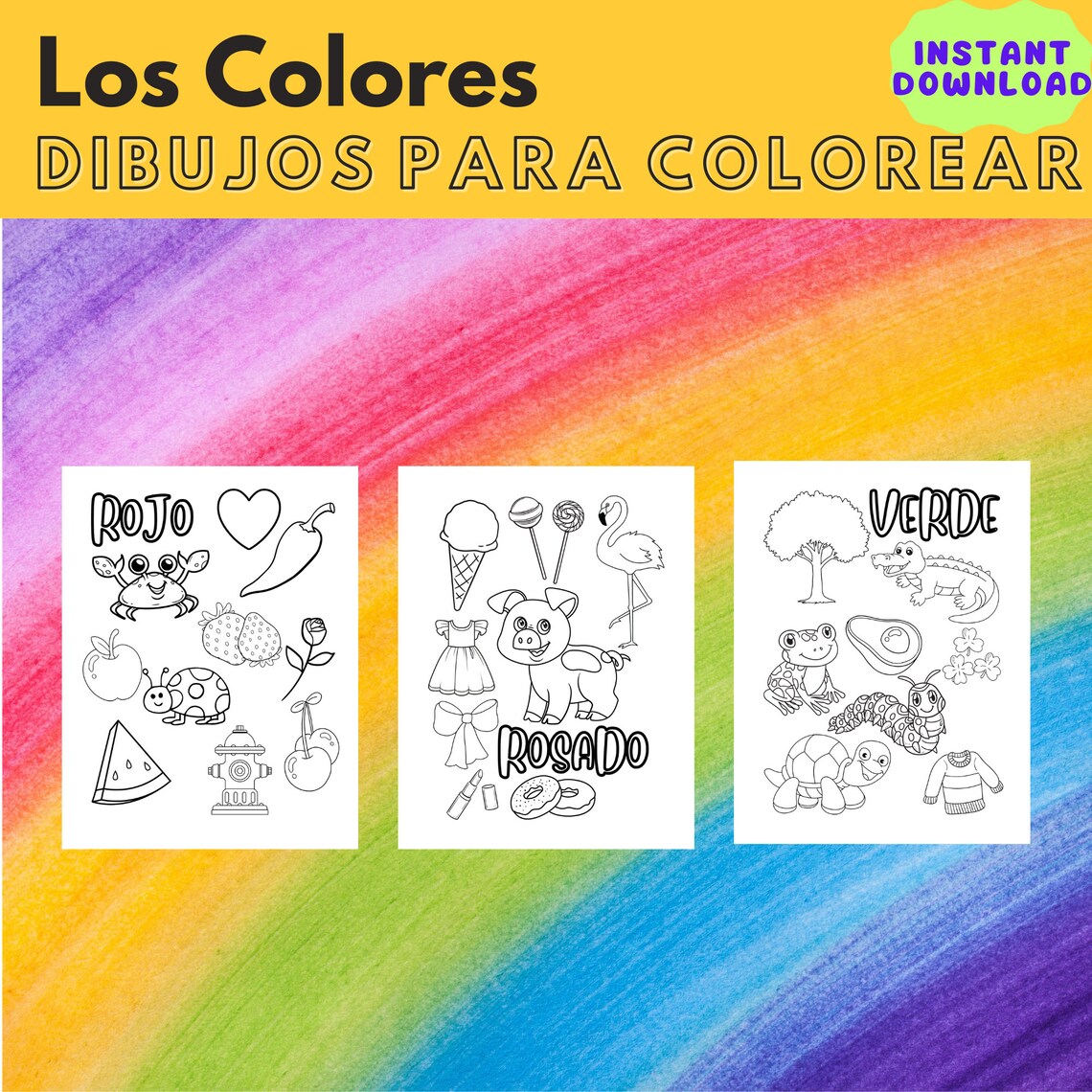 Spanish Colors Coloring Pages: Kindergarten Learning Activity (PDF) - Etsy