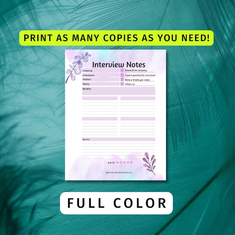 Interview Notes Template: Job Search & Application Tracker (PDF) - Etsy