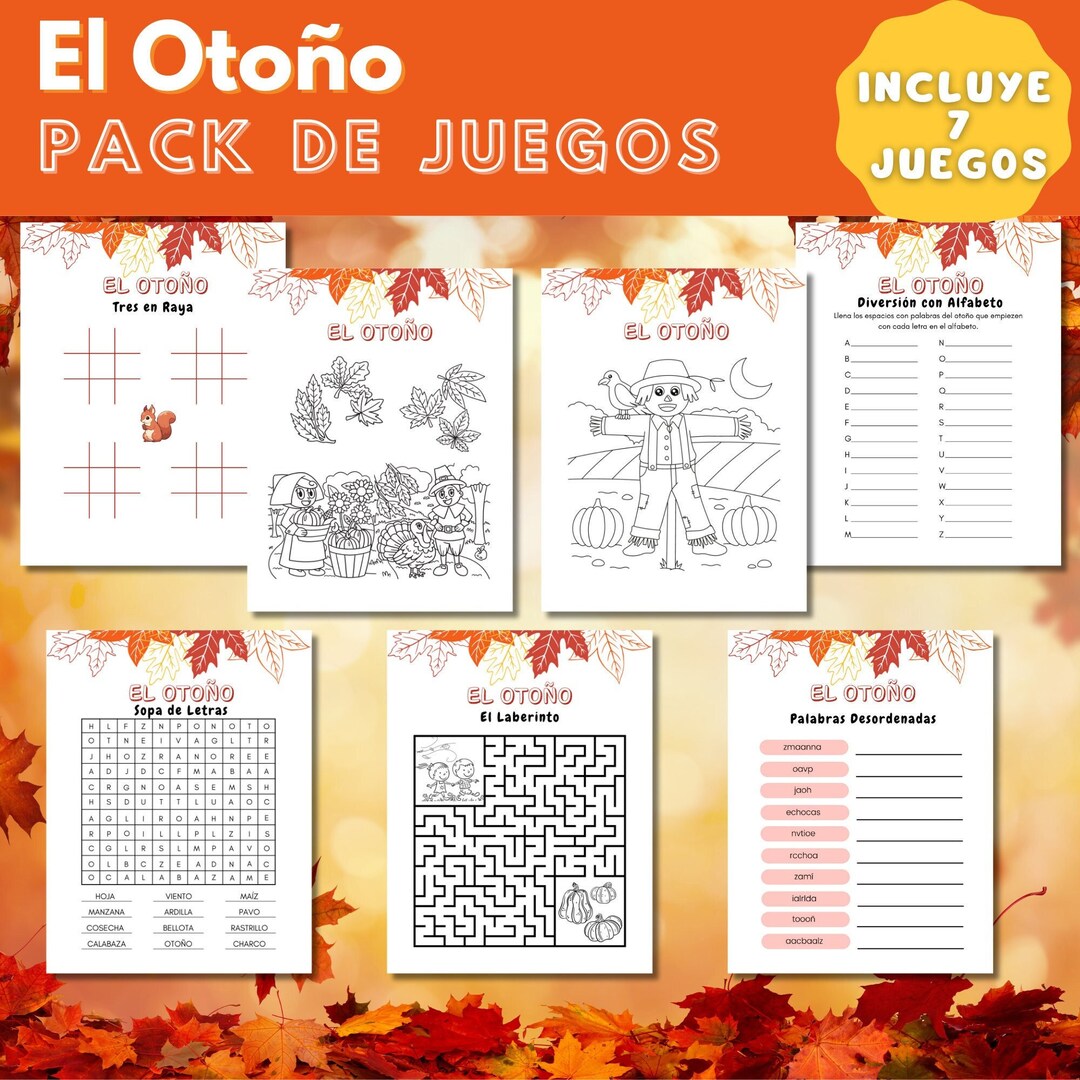 El Otoño Spanish Autumn Games & Activities: Word Search, Maze (PDF) - Etsy