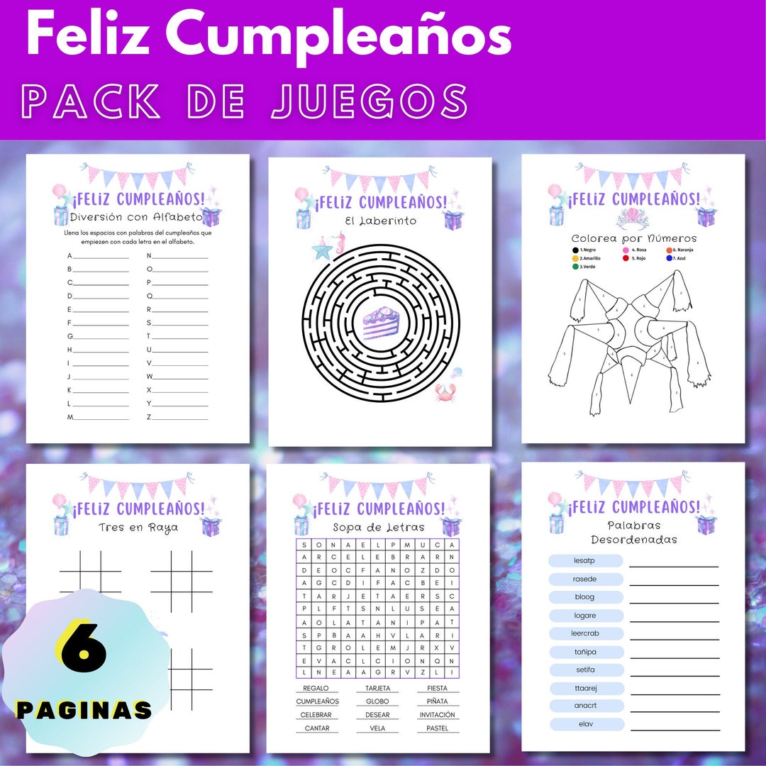 Feliz Cumpleaños Spanish Games: Word Search, Maze, Coloring (printable ...