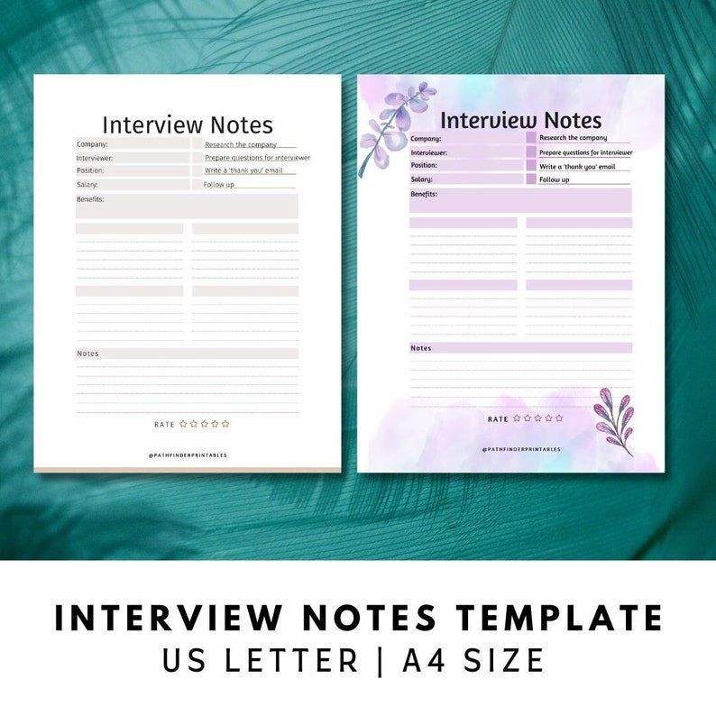 Interview Notes Template: Job Search & Application Tracker (PDF) - Etsy