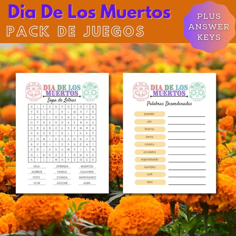 Dia De Los Muertos Games & Activities: Spanish Edition (printable PDF ...
