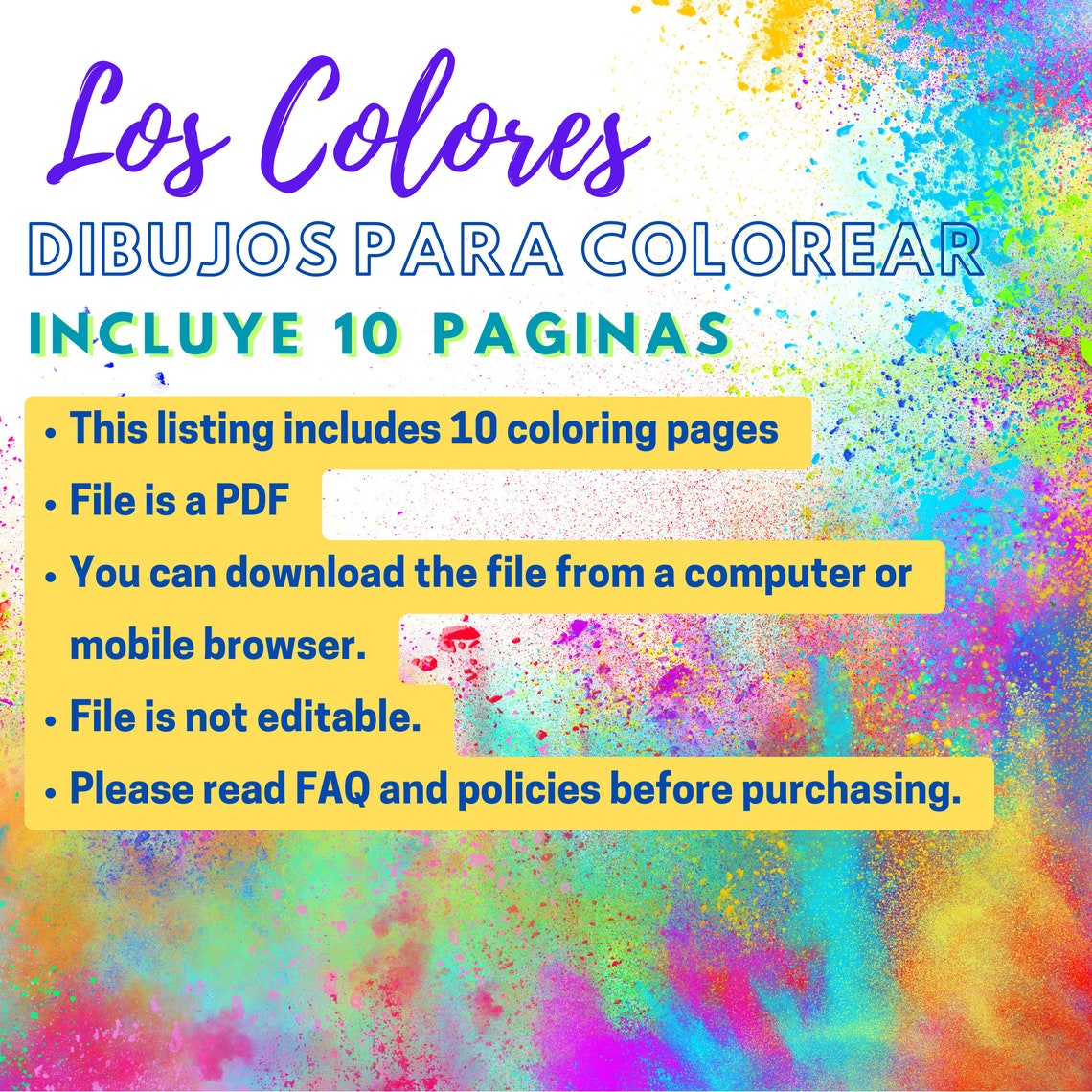 Spanish Colors Coloring Pages: Kindergarten Learning Activity (PDF) - Etsy