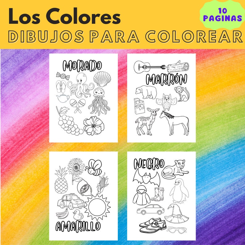 Spanish Colors Coloring Pages: Kindergarten Learning Activity (PDF) - Etsy
