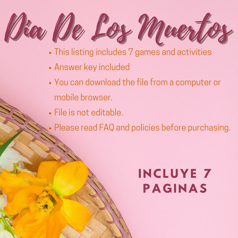 Dia De Los Muertos Games & Activities: Spanish Edition (printable PDF ...