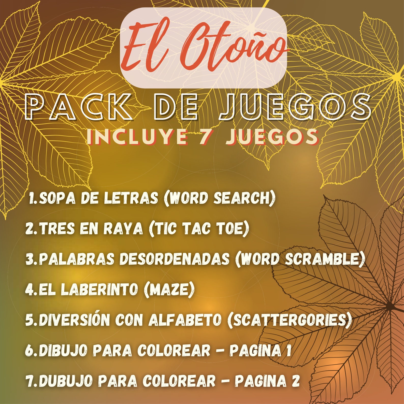 El Otoño Juegos Y Actividades En Español - Games & Activities Spanish ...