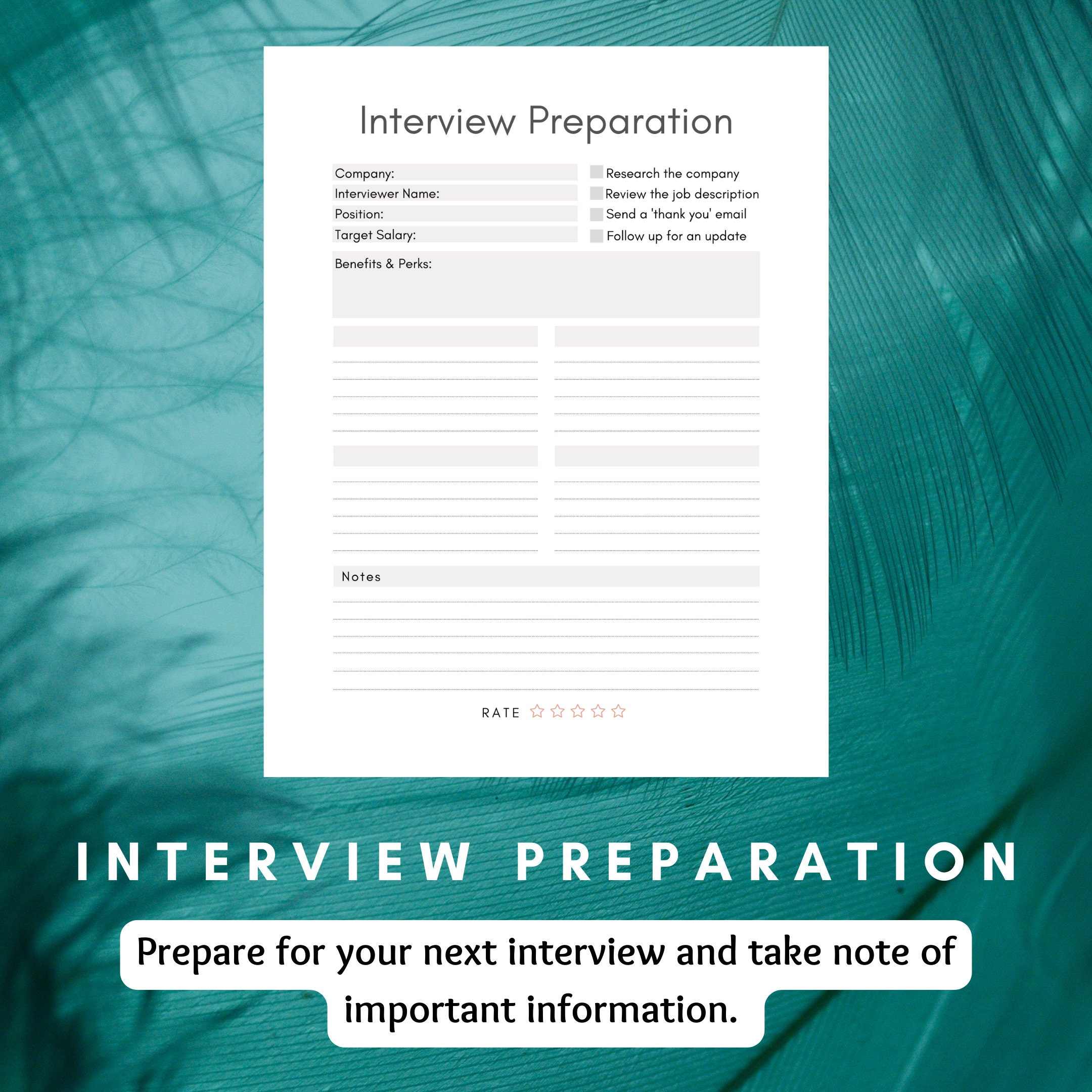 Dream Job Planner and Interview Notes Tracker Template - Career Change ...