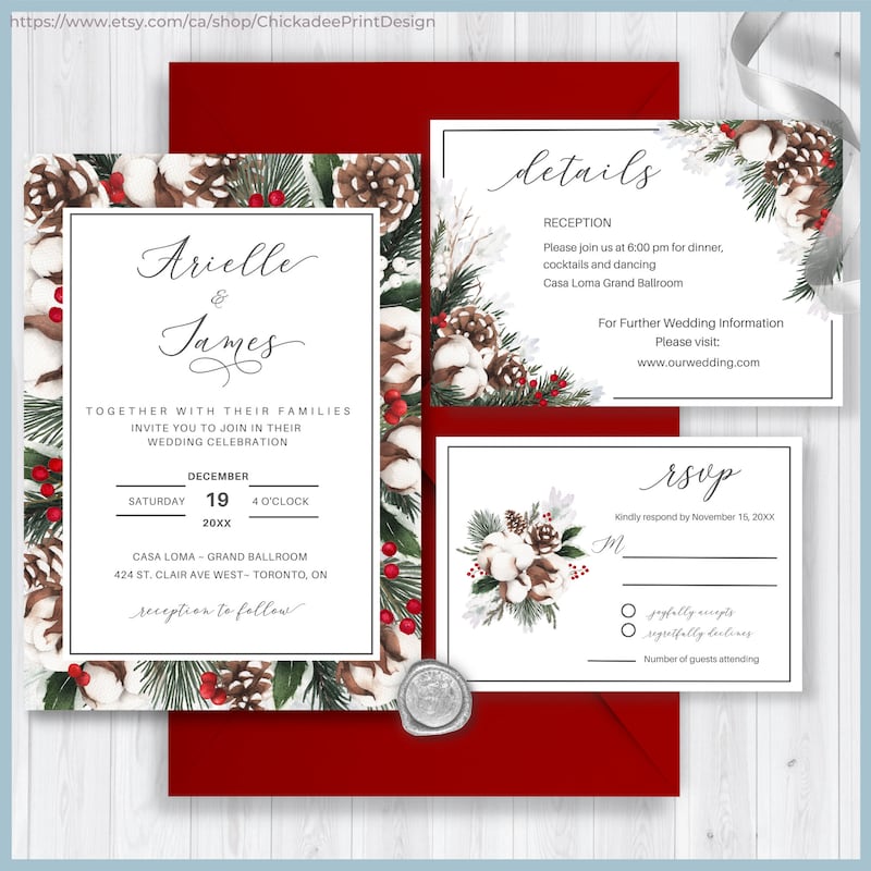 Christmas Wedding Invitations - Etsy