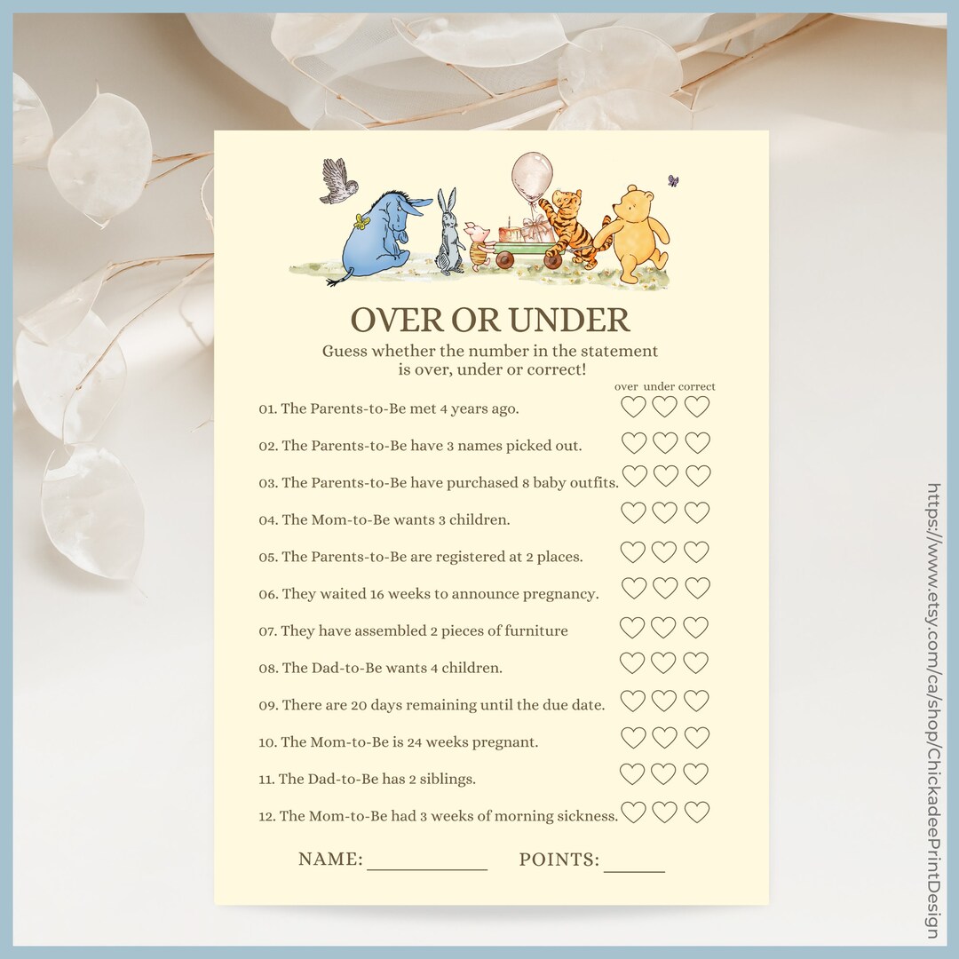 Classic Winnie the Pooh Baby Shower Game Over or Under Printable ...