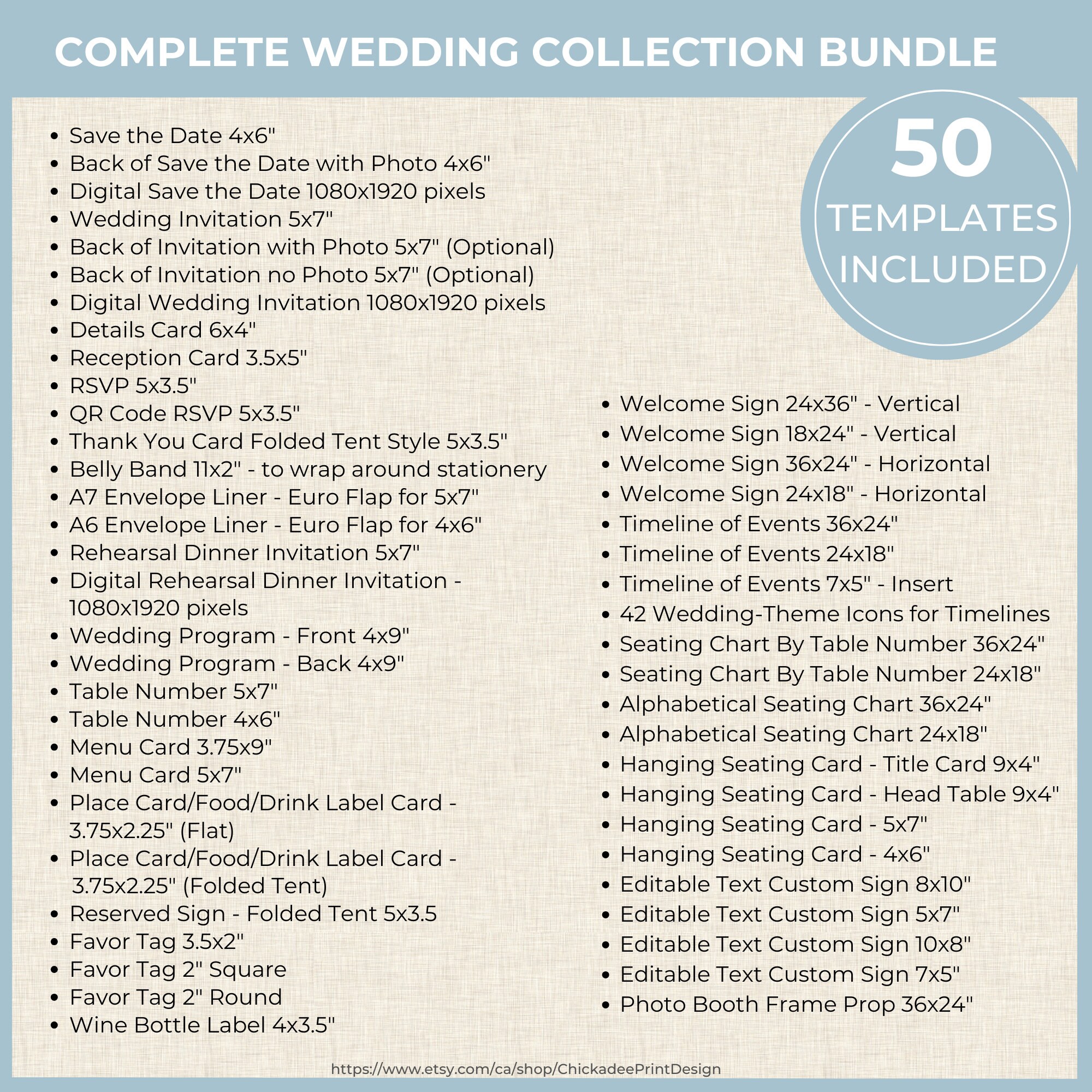 Wedding Collection Bundle Printable Template, Blush Pink & White Roses ...