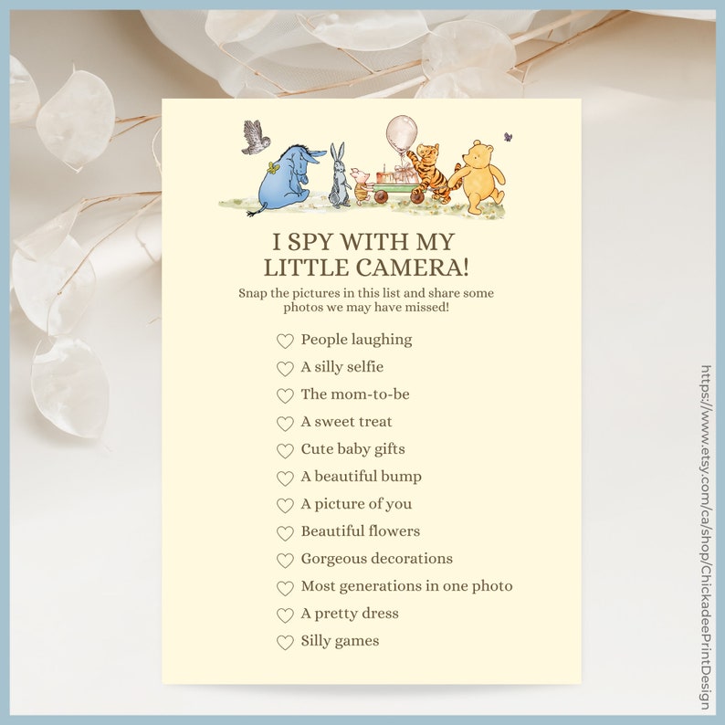 Classic Winnie the Pooh Baby Shower Game, I Spy With My Little Camera ...