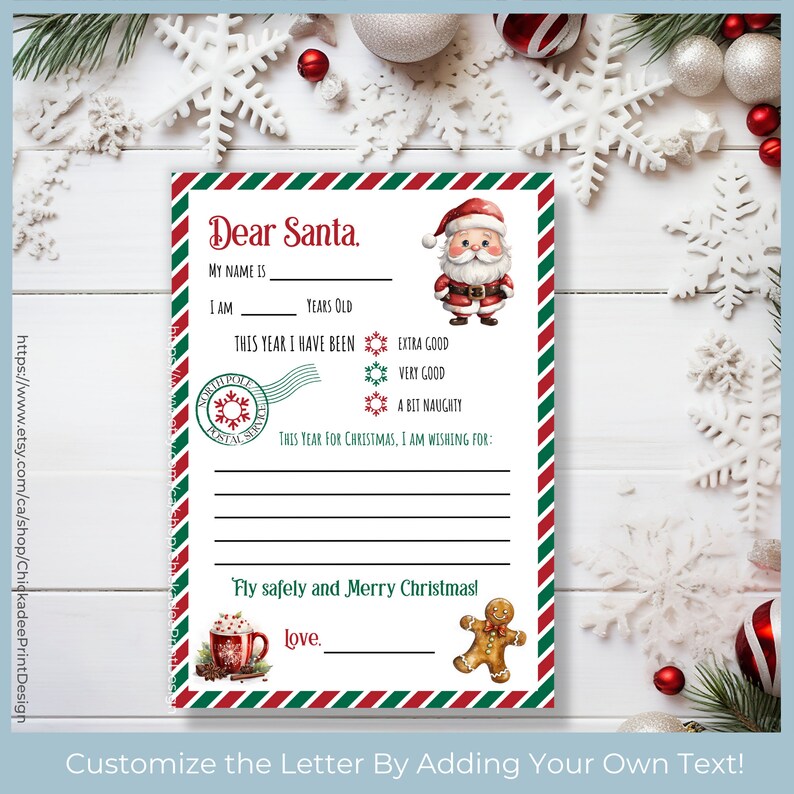 5x7 Letter to Santa, Letter From Santa With Matching Envelope Printable ...