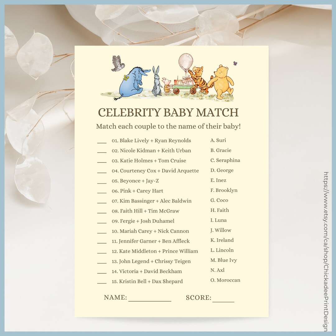 Classic Winnie the Pooh Baby Shower Game Celebrity Baby Match Game ...