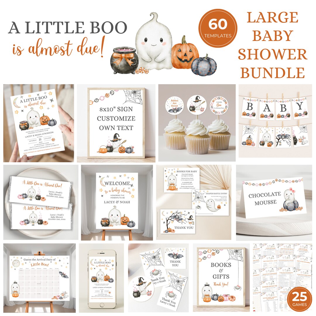 A Little Boo is Almost Due Cute Halloween Baby Shower Large Bundle ...