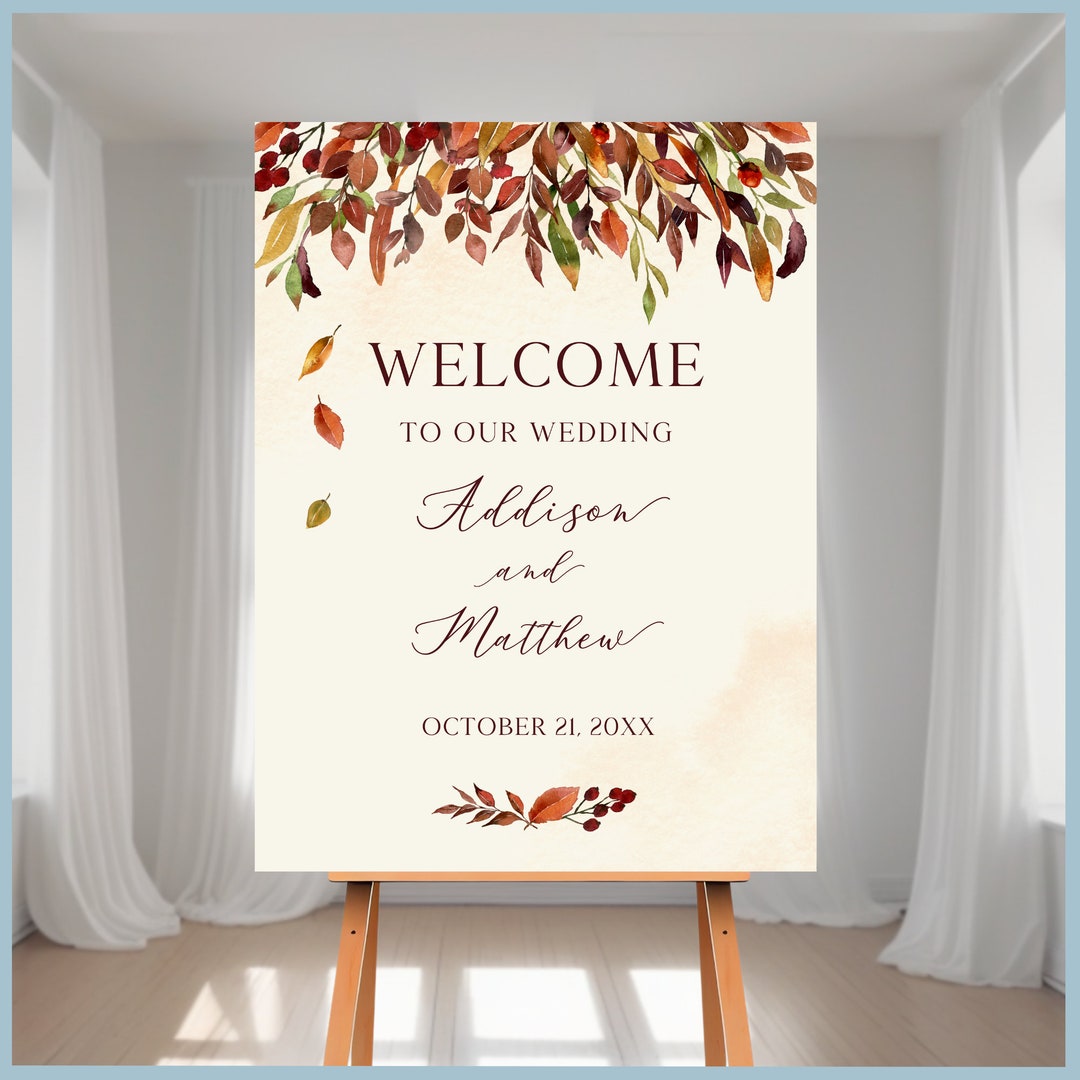 Autumn Wedding Welcome Sign Printable Template, Bridal Shower Welcome ...