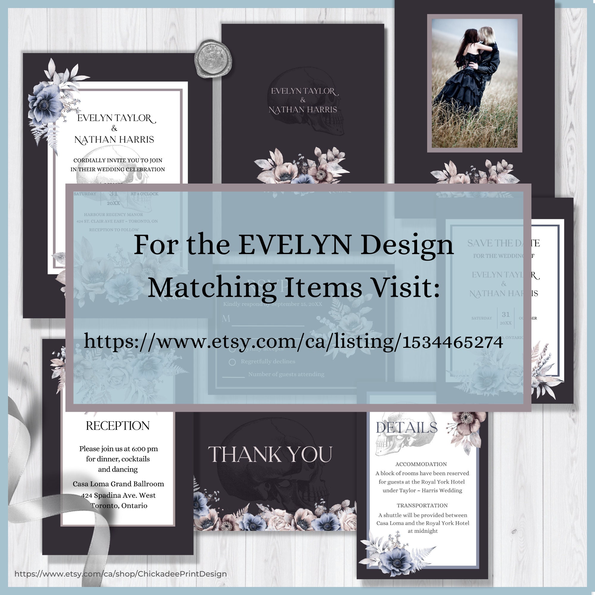 Gothic Wedding QR Code RSVP Card Printable Template Black - Etsy