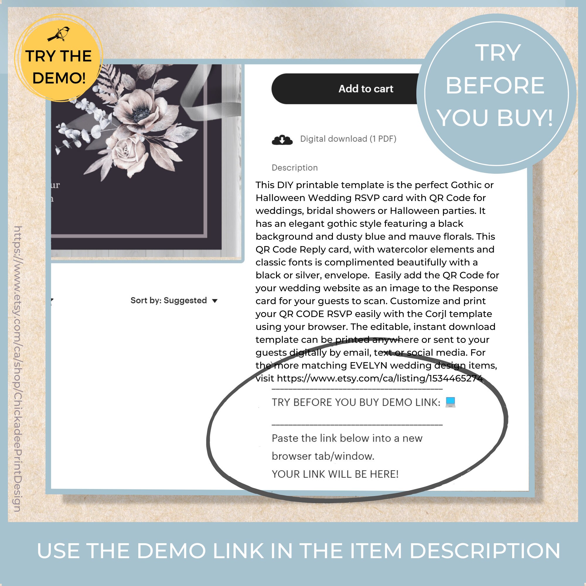 Gothic Wedding QR Code RSVP Card Printable Template Black - Etsy