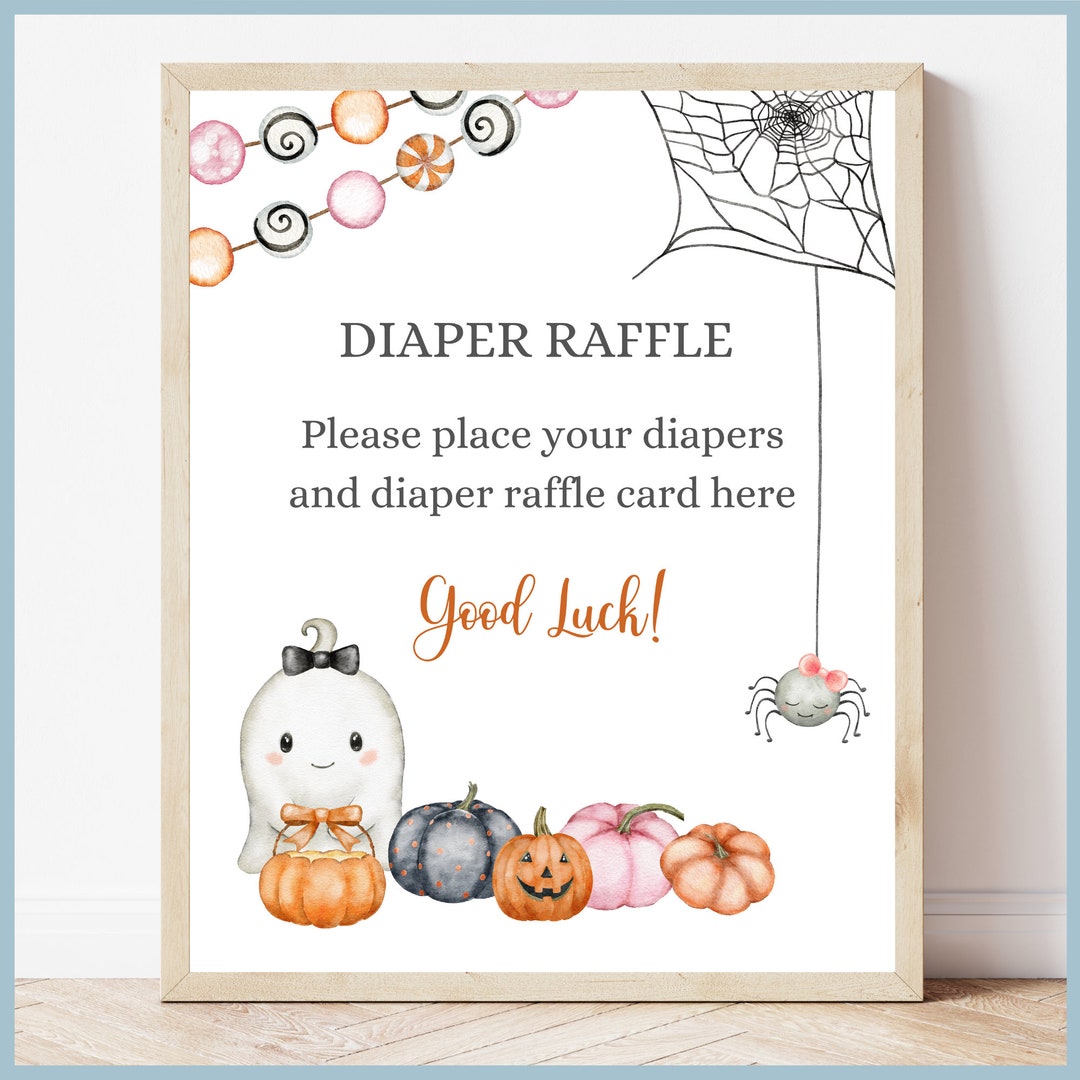 Cute Halloween Baby Shower Diaper Raffle Sign Printable Template, A ...