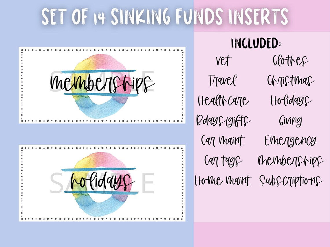 14 Sinking Funds Cash Envelope Inserts | A6 Size | Printable ...