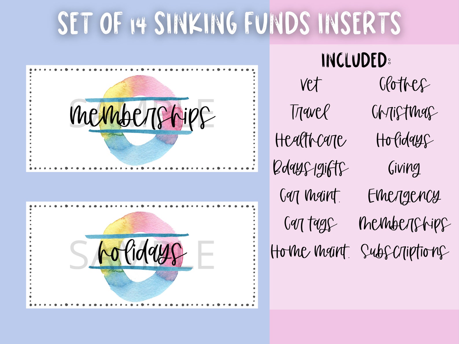 14 Sinking Funds Cash Envelope Inserts | A6 Size | Printable ...