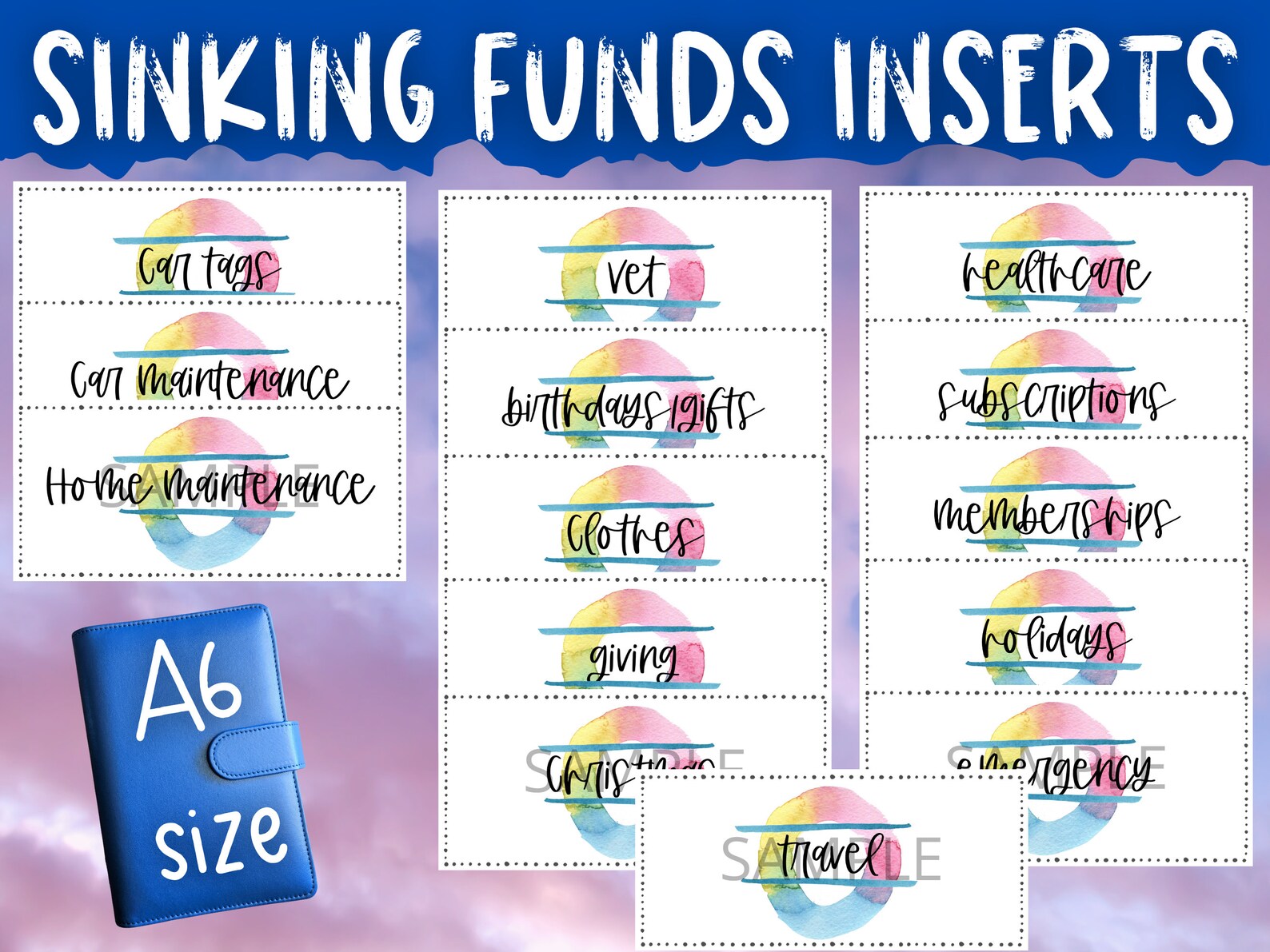 14 Sinking Funds Cash Envelope Inserts | A6 Size | Printable ...