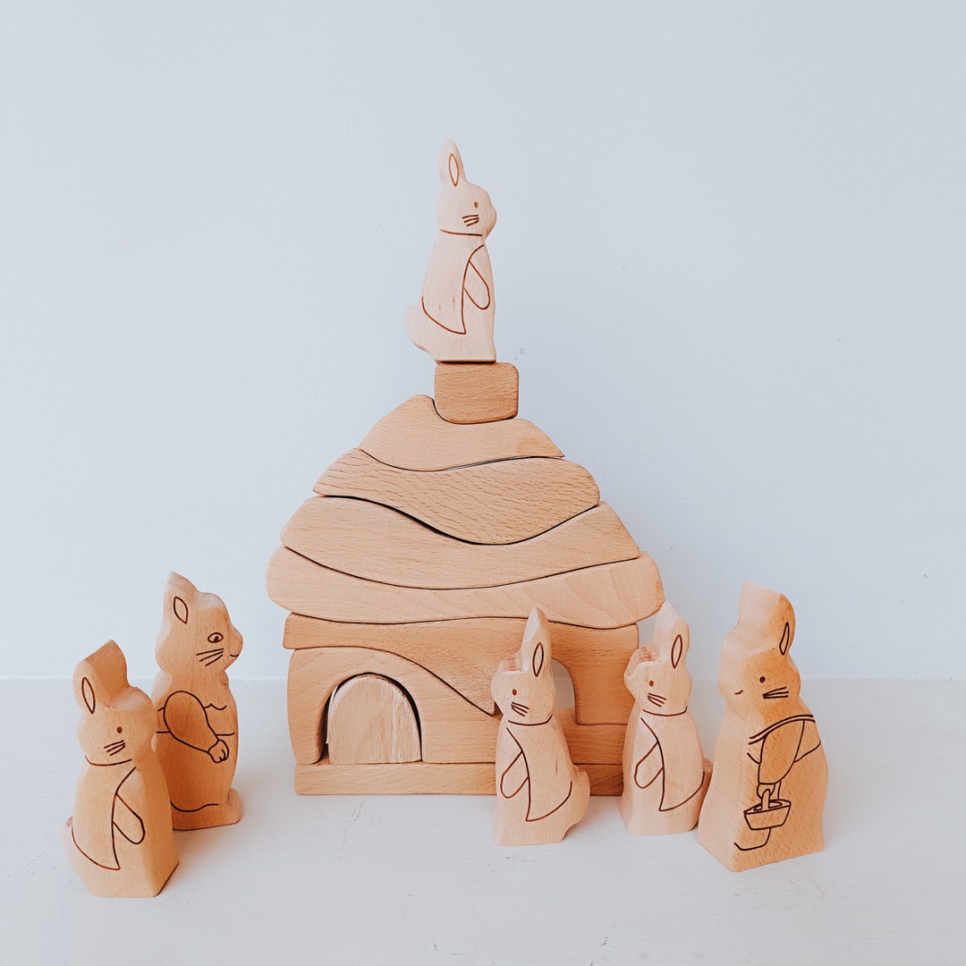 Wooden Rabbit Family Set, Wooden Toys, Wooden Animal Toys, Stacking ...