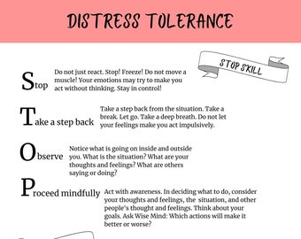 DBT Distress Tolerance: TIPP Skills Poster and Handout - Etsy