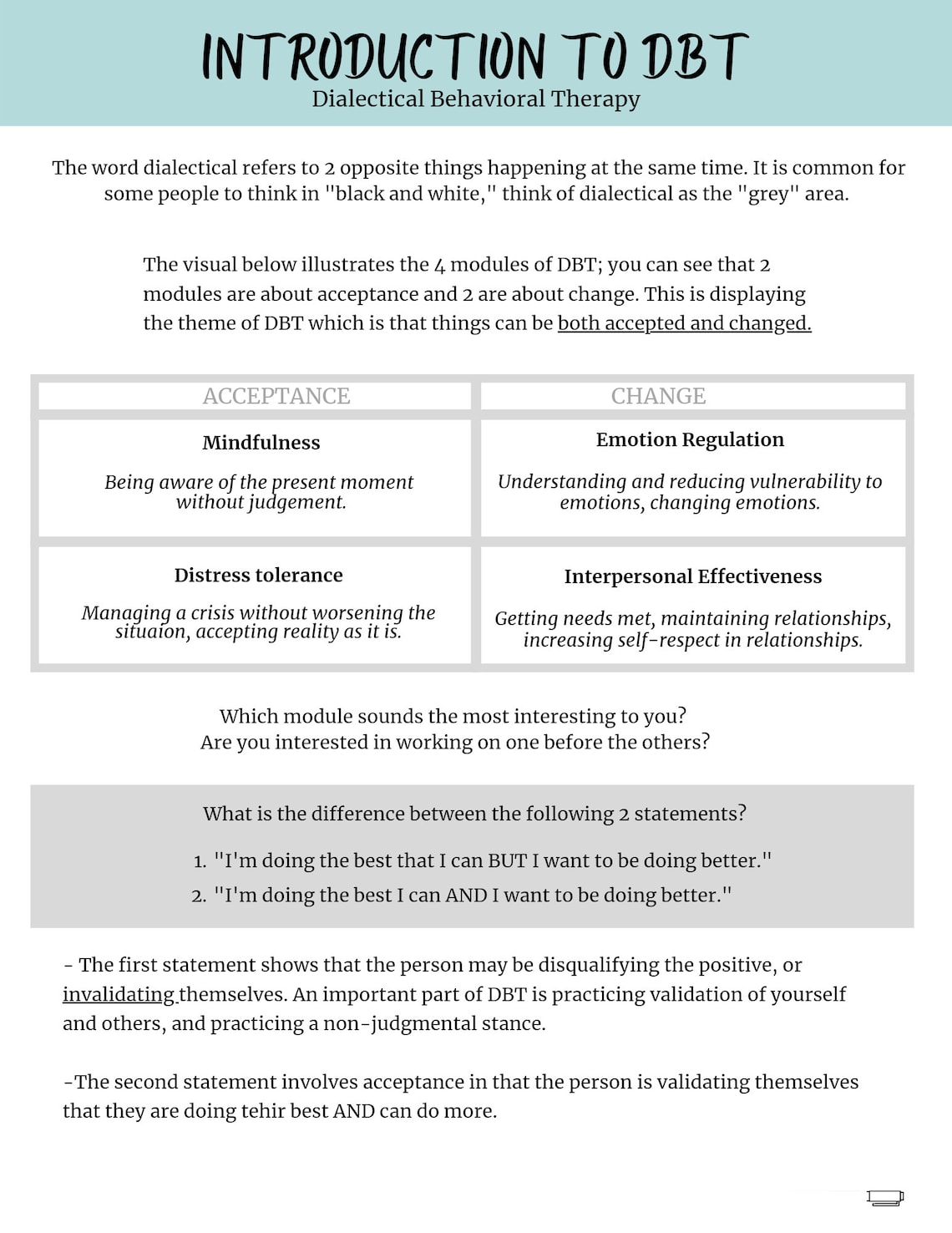 Intro to DBT Handout Worksheet - Etsy