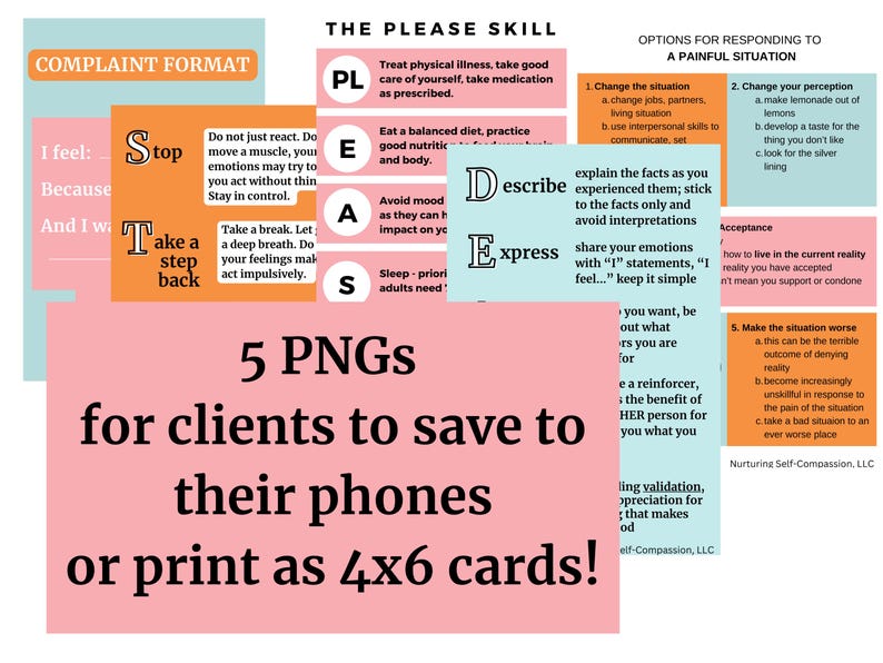 5 Coping Skills Cards for Therapists - Printable 4x6 Pngs - Therapeutic ...